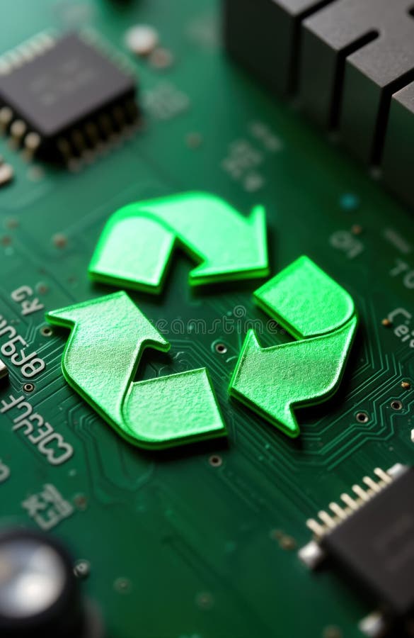 Green Recycle Symbol on Circuit Board. Eco-friendly Tech Concept ...