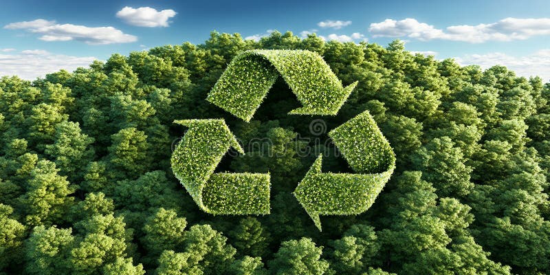 Green Recycle Symbol in Forest Stock Illustration - Illustration of ...