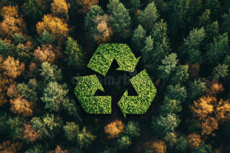 Green Recycle Symbol Made of Green Trees in Dried Forest Stock ...