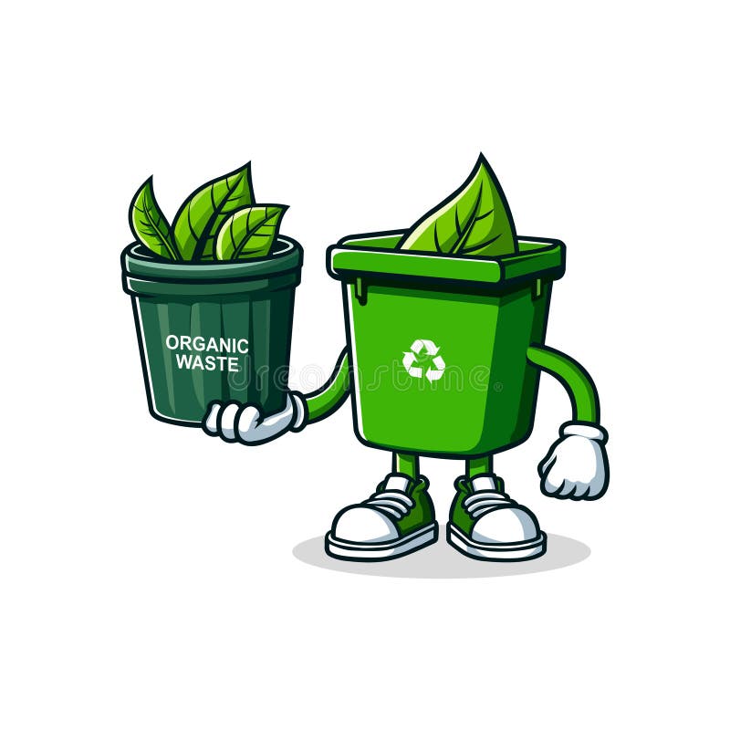 Green Recycle Trash Bin Cartoon Character, Editable Stock Vector ...