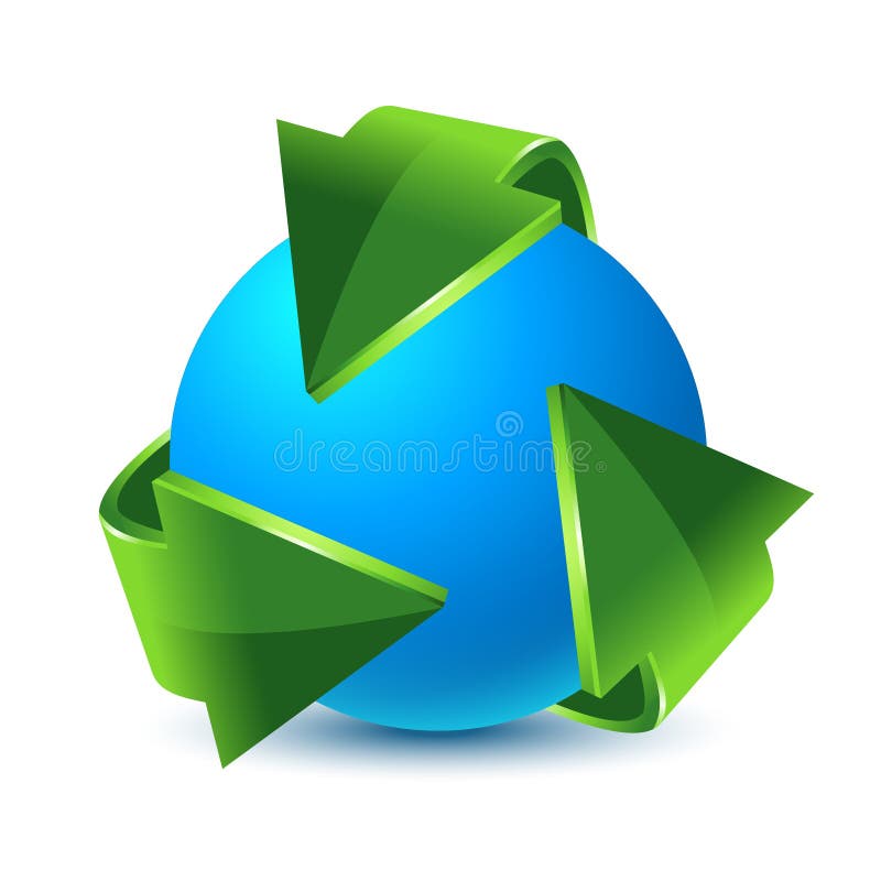 Green Recycling Arrows and Blue Earth Stock Illustration - Illustration ...