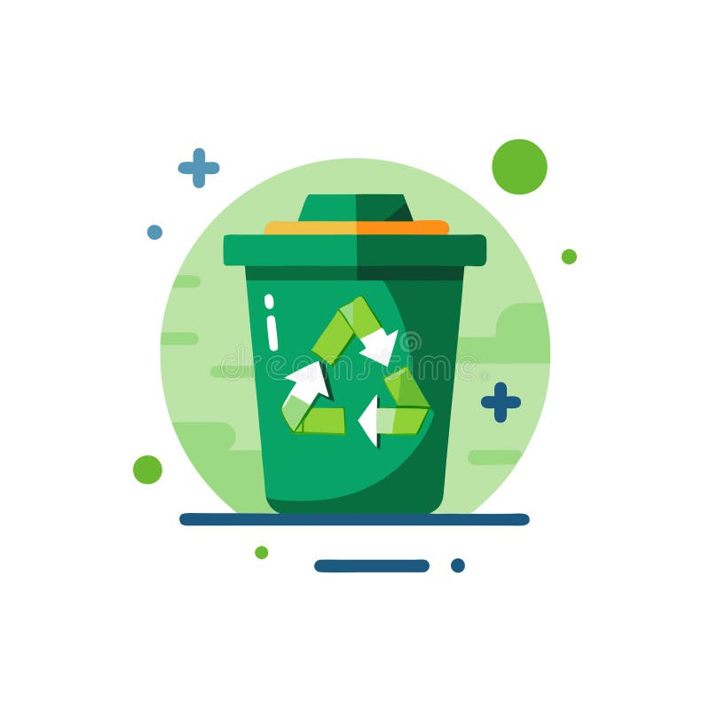 Green Recycling Bin Illustration with Recycle Symbol and Flat Design ...