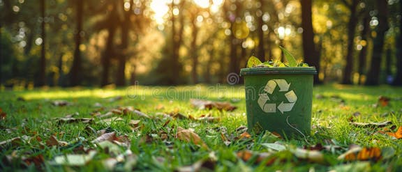Green Recycling Bin in a Lush Forest Setting Stock Illustration ...