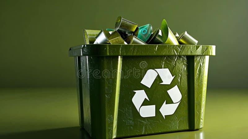 A Green Recycling Bin Filled with Various Recyclable Materials in a ...