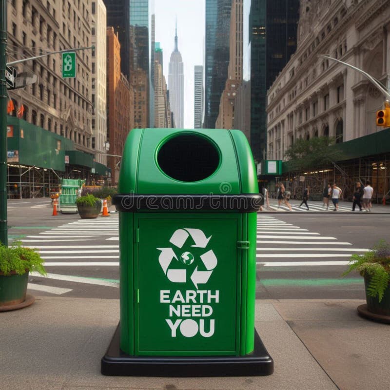 Green Recycling Bins that Say Earth Need You. Stock Illustration ...