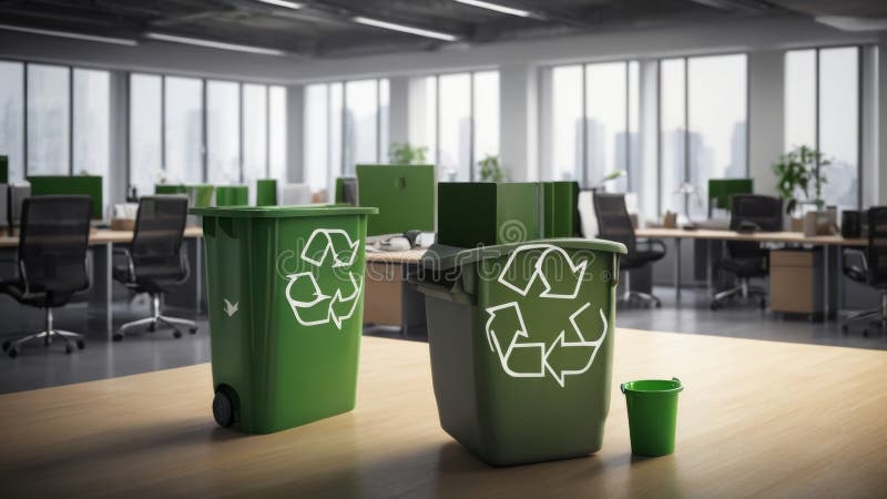 Green Recycling Bins Standing on a Desk in an Office Stock Image ...