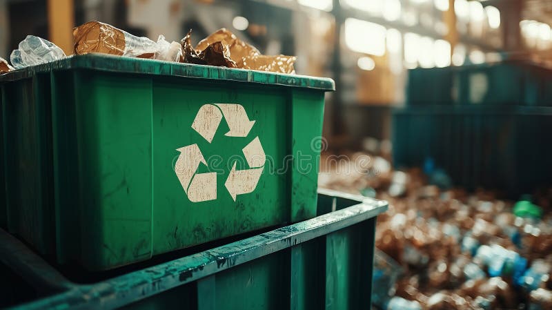 Green Recycling Container with Recycling Symbol on the Front. the ...