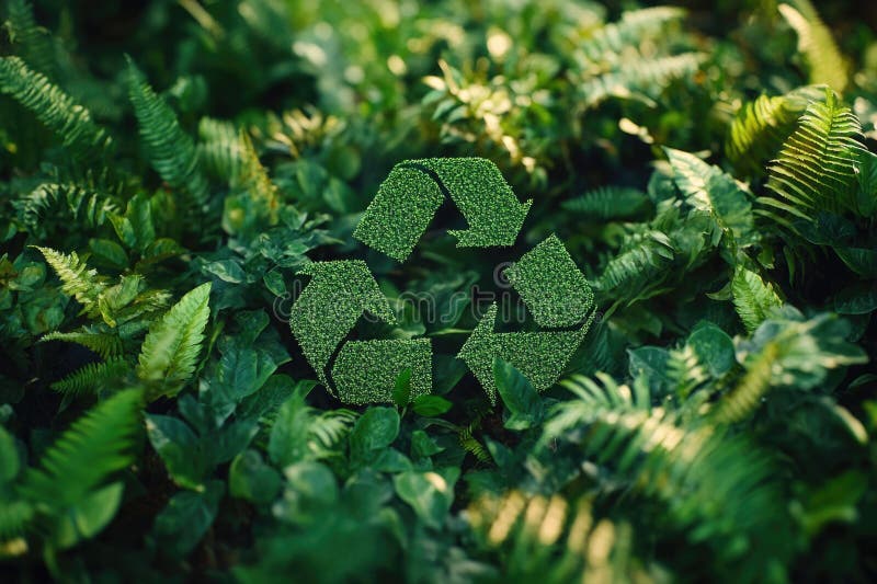 Green Recycling Sign with Plants Stock Photo - Image of ecological ...