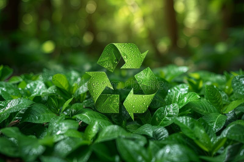 Green Recycling Symbol on the Background of Leaves Growing in the ...