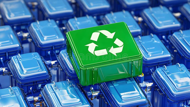 Green Recycling Symbol on Blue Containers Stock Illustration ...