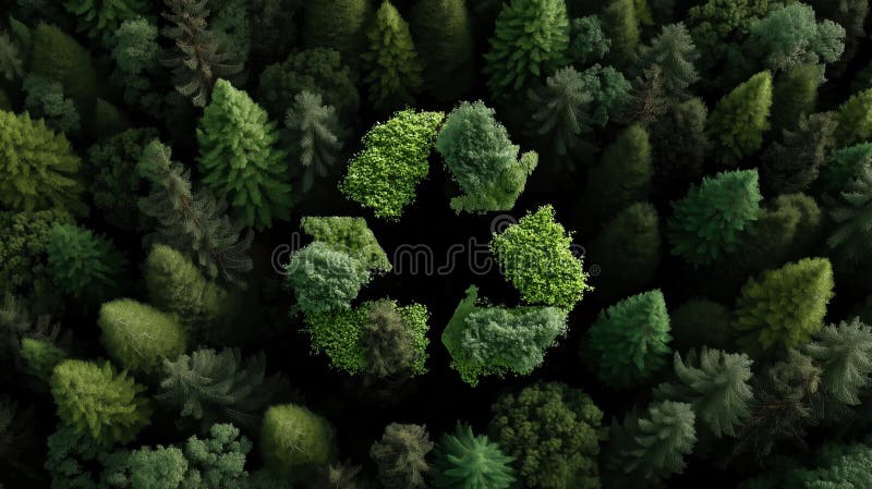 Green Recycling Symbol in Dense Forest Canopy Stock Illustration ...