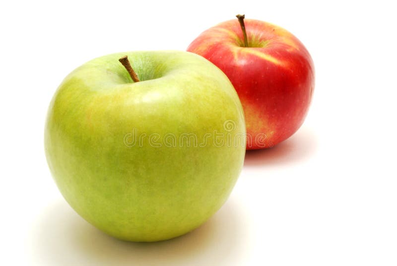 Red Apple In Front Of Two Green Apples Stock Photo - Image of eating ...