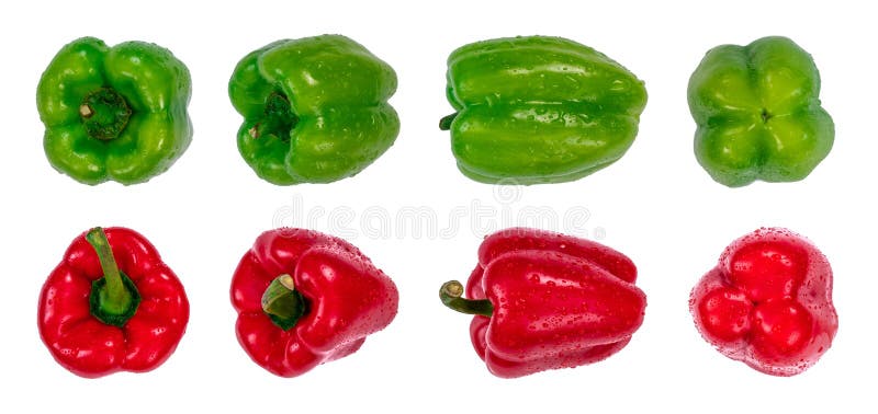 Green and Red Bell Peppers Isolated on White Background, Front, Side ...