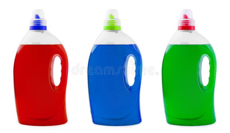 Green , Red and Blue Liquid Soap or Detergent in a Plastic Bottle Stock ...