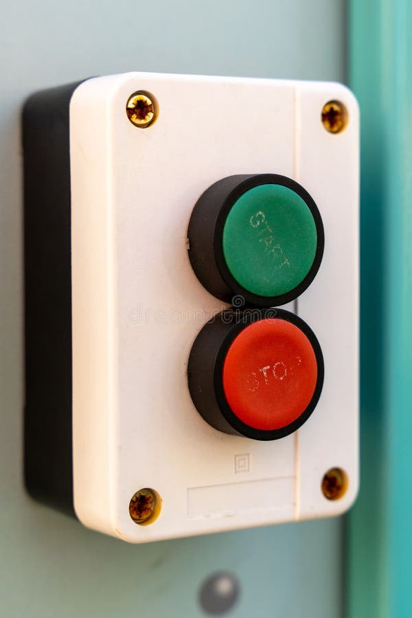 Red Green Buttons Switch Turn Off Machine Tool Equipment Stock Photos ...