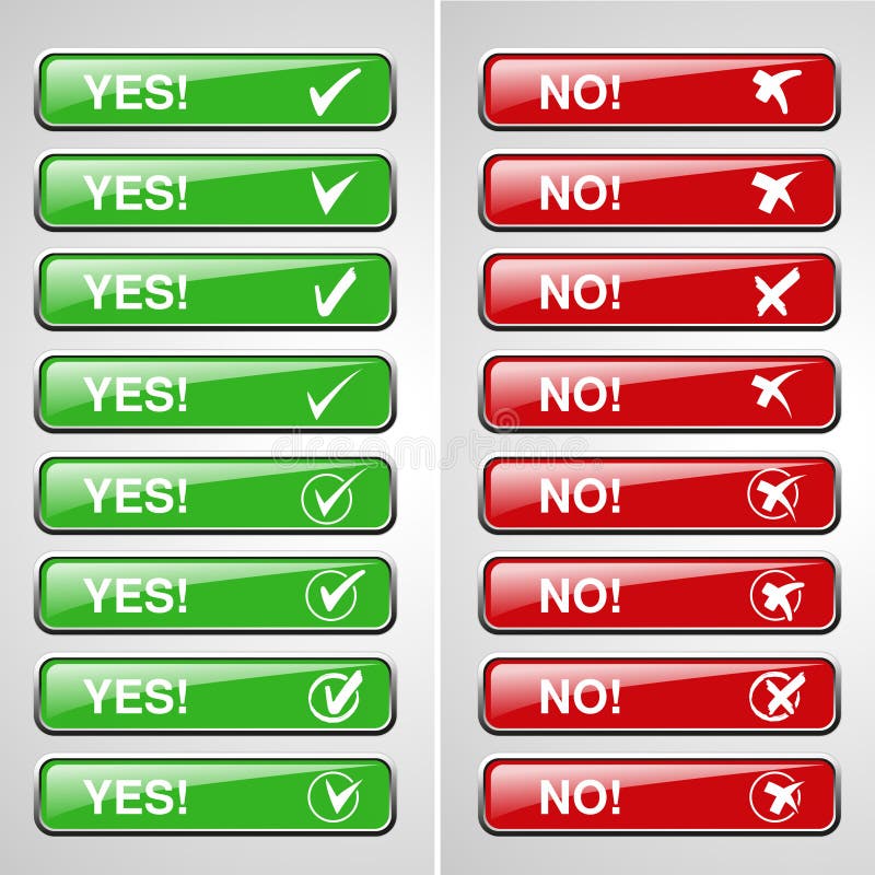 Yes And No Button With Check And Cross Icons In Flat Style. Stock ...