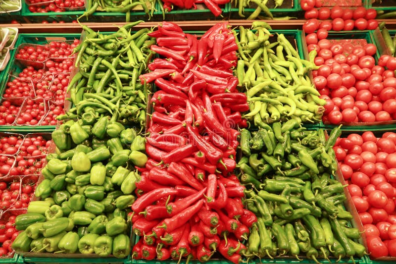 Green and Red Capsicum Displaying at Shop Stock Photo - Image of ...