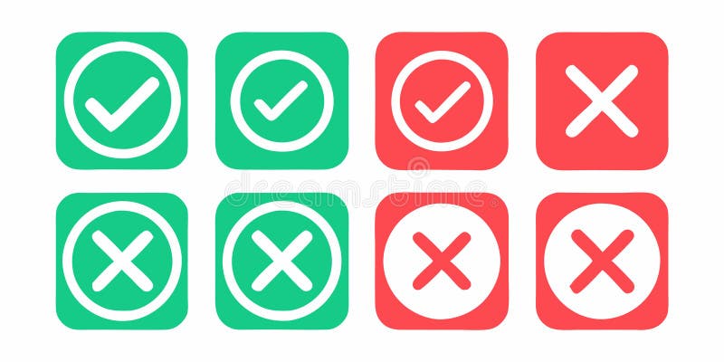 Green Red Checkmark and Cross Icons UI Design Elements Stock ...