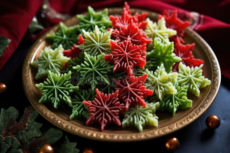 Green and Red Christmas Pasta Shaped Like Snowflakes Stock Illustration ...