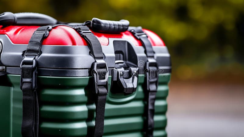 A Green and Red Cooler Sitting on Top of a Sidewalk Stock Photo - Image ...