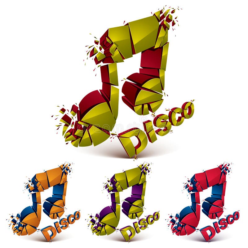 Green and Red 3d Vector Musical Notes Broken into Pieces, Explosion ...