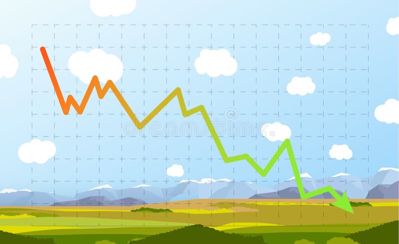 Green and Red Decrease Stocks Graph on Sunny Nature Landscape Stock ...