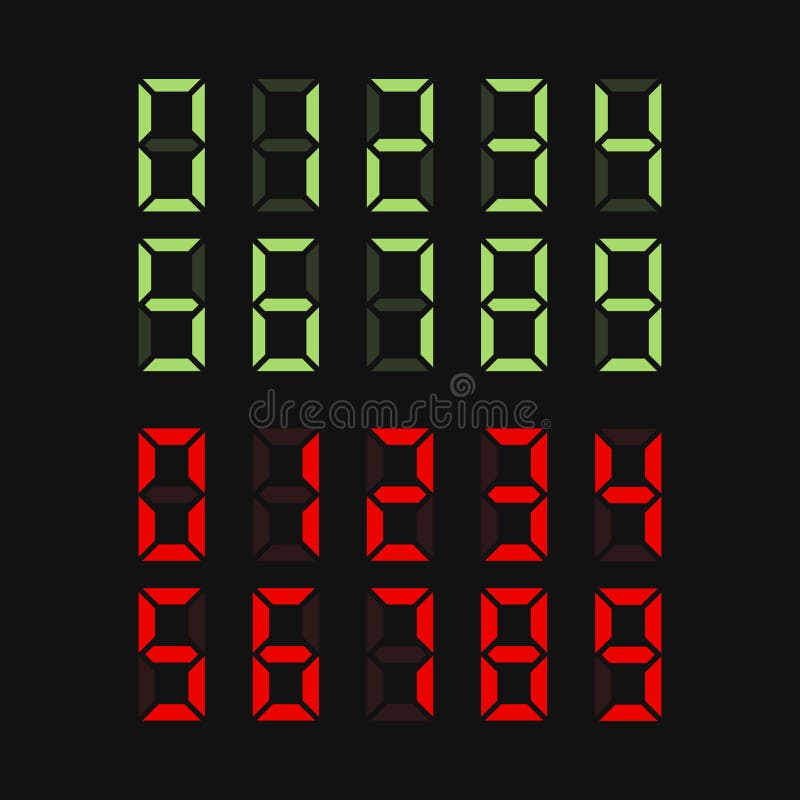 Green and Red Digital Numbers Set. Vector Stock Vector - Illustration ...