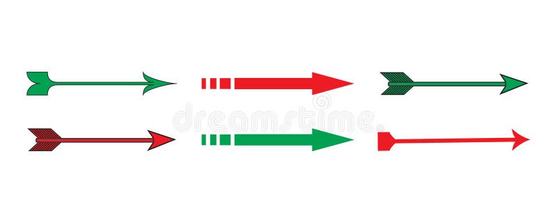 Green and Red Double Sided Arrows Vector Set, Straight Bidirectional ...