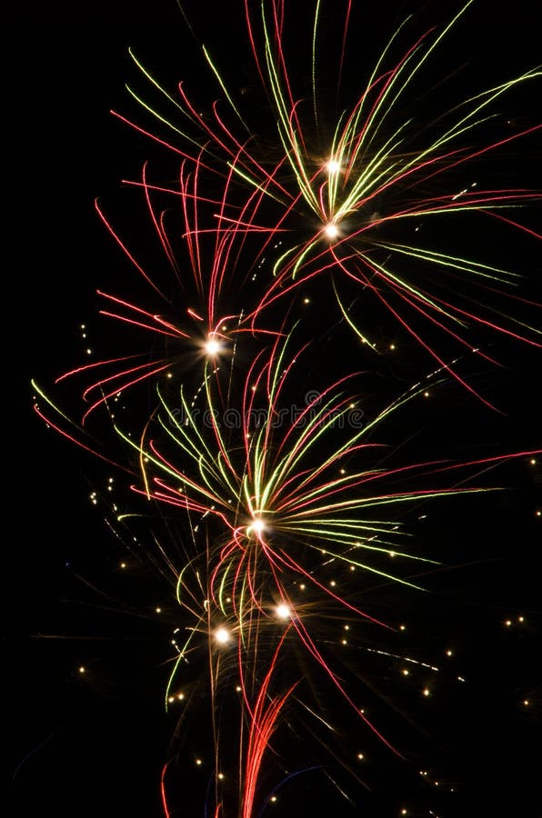 Red and Green Pyrotechnic Fireworks Palm Tree Effect in the Night Stock ...