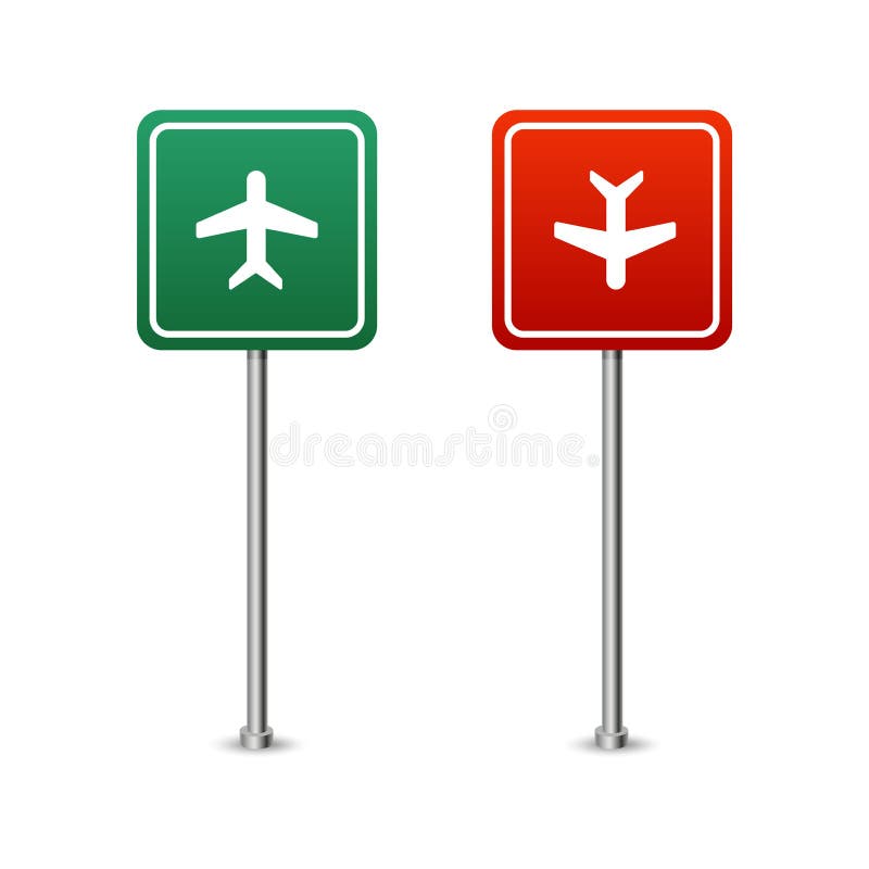 Green and Red Highway Sign with a Plane Board. Isolated Vector ...
