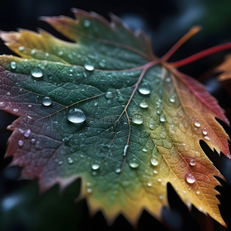Green Red Leaf with Water Drops, AI-generatet Stock Illustration ...