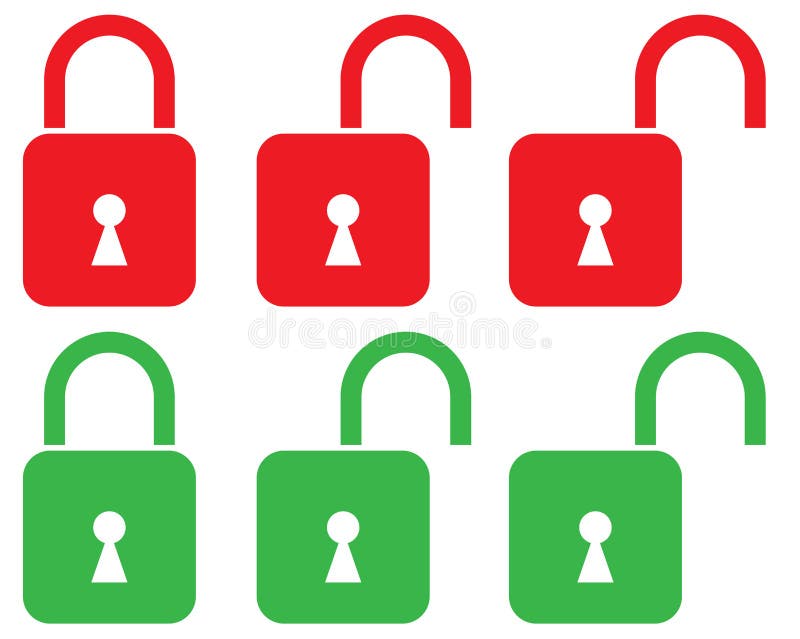 Green and Red Padlock Web Icon Set, Vector Illustration Stock Vector ...