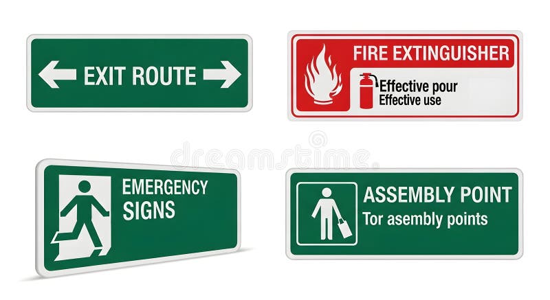 Collection of Emergency and Safety Signs Stock Photo - Image of point ...