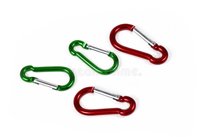 Green and Red Snap Hooks Isolated on White Background Stock Image ...