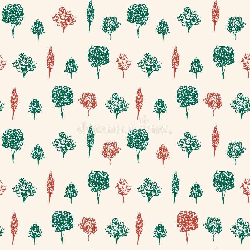 Green and Red Trees Vector Hand Drawn Background. Stock Vector ...