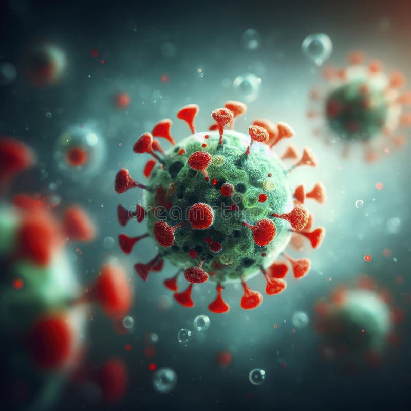 Green and Red Virus Particles on Blurred Background. Ai Generative ...