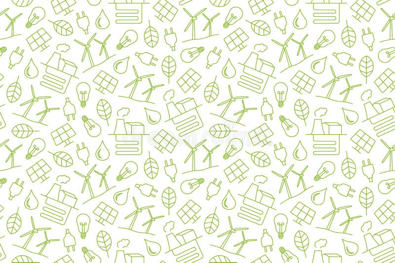 Green Renewable Enegry Seamless Pattern Stock Vector - Illustration of ...