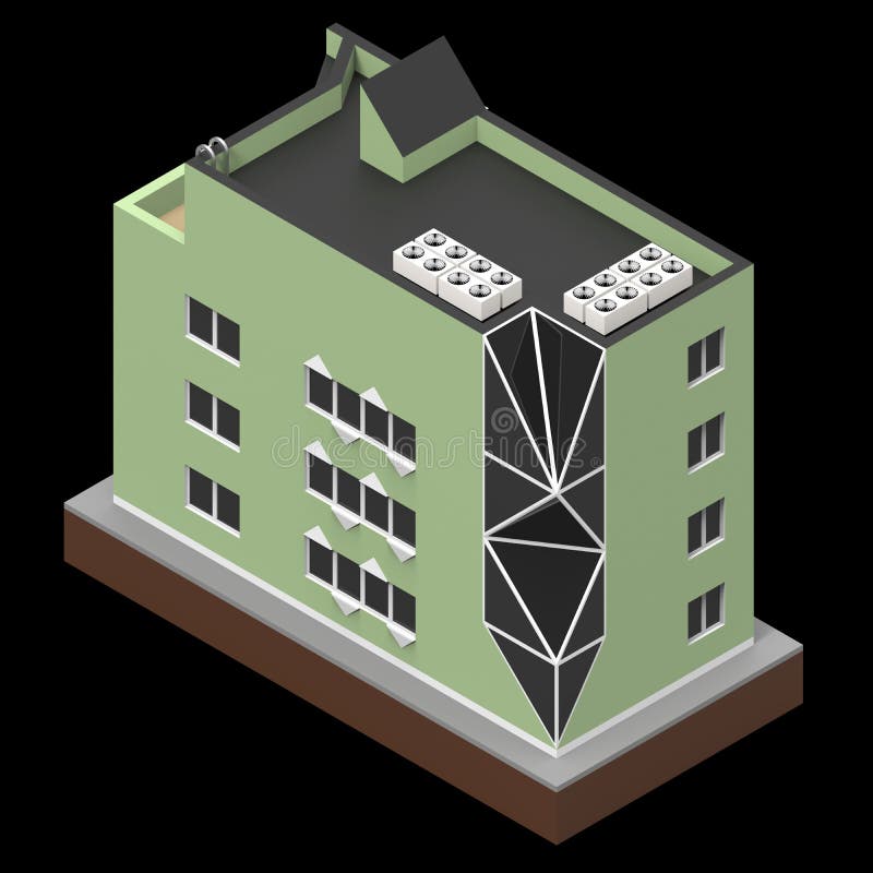 Green Residential Building in a Small Isolated Platform. Raster 3d ...