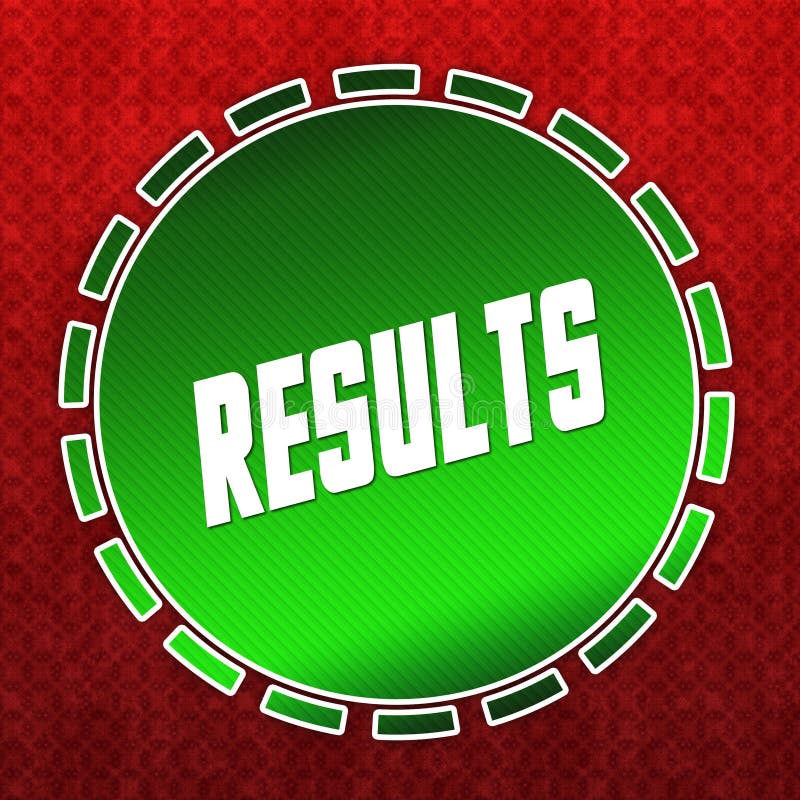 Green RESULTS Badge on Red Pattern Background. Stock Illustration ...