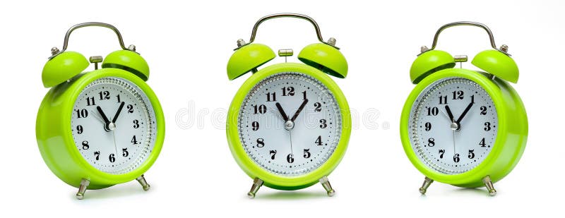 Green Retro Alarm Clock in Three Angles Stock Photo - Image of timer ...