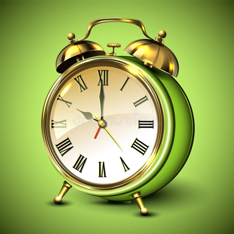 Green Retro Style Alarm Clock on Green Background. Stock Vector ...
