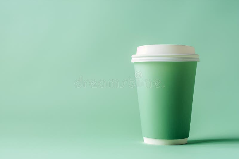 Green Reusable Coffee Cup on Pastel Green Background Stock Image ...