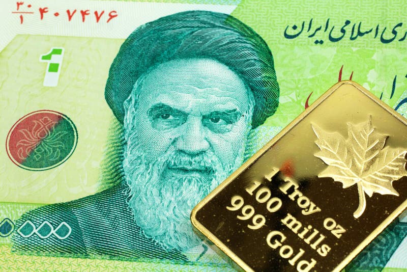A Green 10000 Rial Note from Iran with a Gold Bar in Macro Stock Image ...
