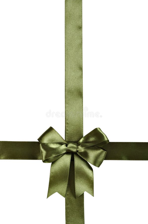 Gift Card with Green Ribbon Bow on White Background Stock Photo - Image ...