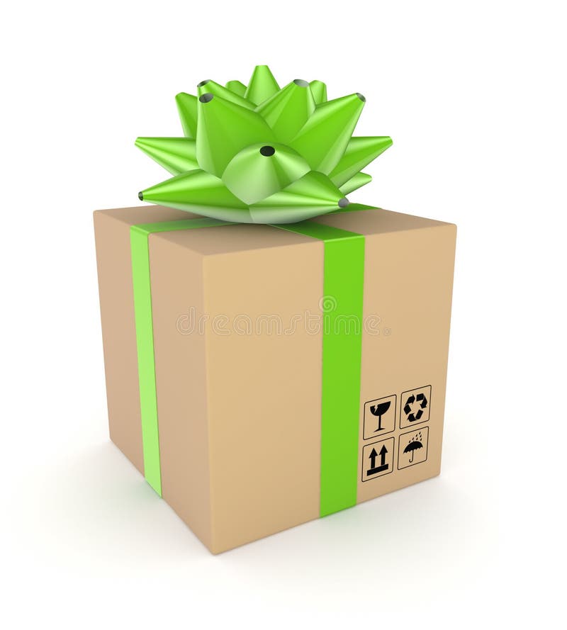 Green Ribbon on a Carton Box. Stock Illustration - Illustration of ...