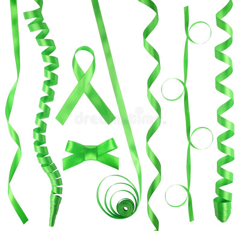 Green Ribbon Collection Isolated on White, Stock Photo - Image of ...