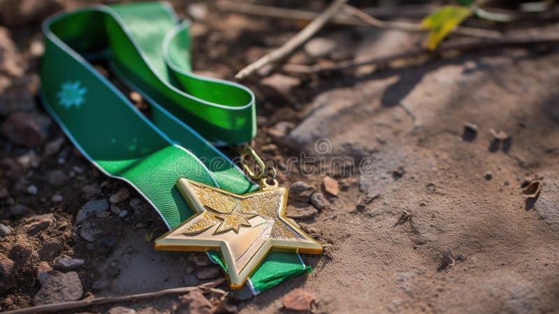 A Green Ribbon with a Gold Star on Top of it Stock Illustration ...