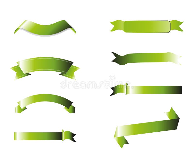 Green Ribbons Collection, Isolated on White Backgr Stock Vector ...
