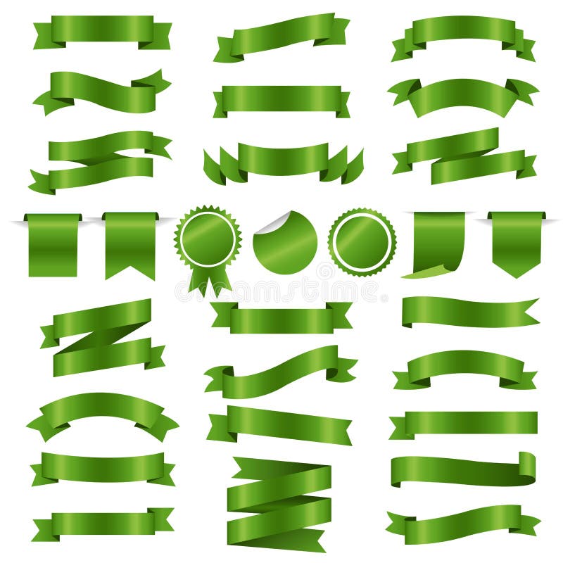 Green Ribbons and Labels Set White Background Stock Vector ...