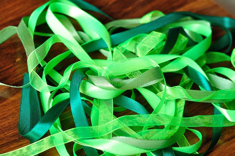 Green ribbons stock photo. Image of gift, selection, material - 48660292
